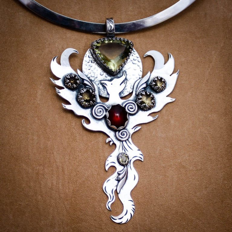 Uprising~Handmade Phoenix Pendant with Hessonite Garnet - Angela ...