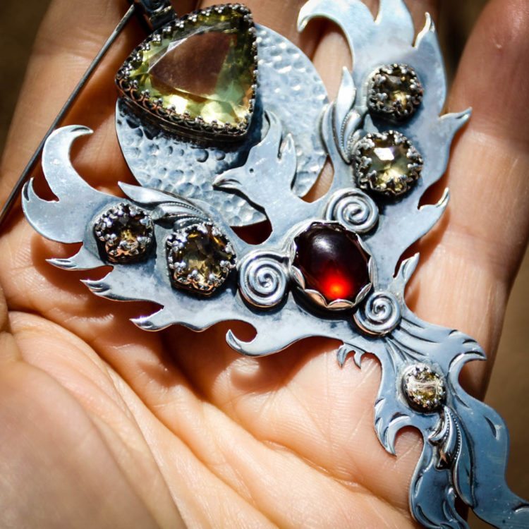 Uprising~Handmade Phoenix Pendant with Hessonite Garnet - Angela ...